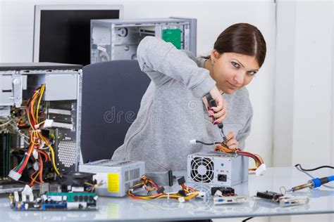 Girl With Tester And Printed Circuit Board Stock Image Image Of Digital Circuit 94037513