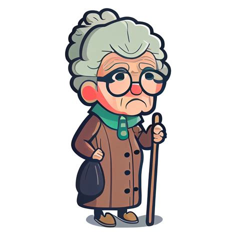 Cartoon Style Old Age Granny Grandma Sticker