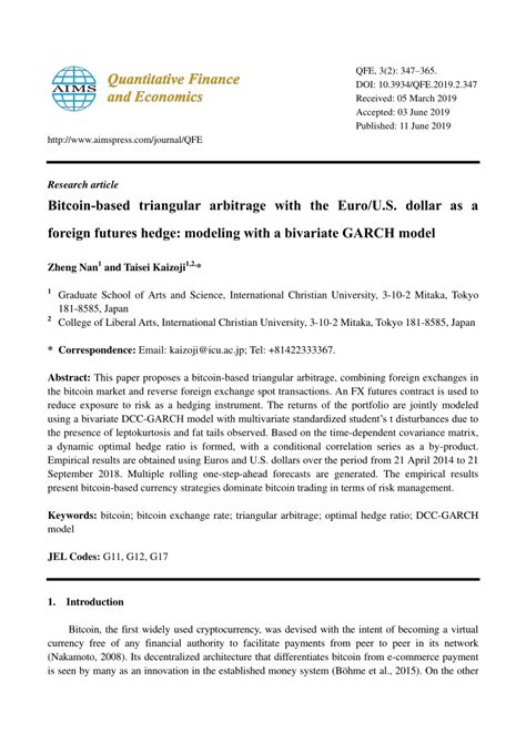 Pdf Bitcoin Based Triangular Arbitrage With The Euro U S Dollar As A