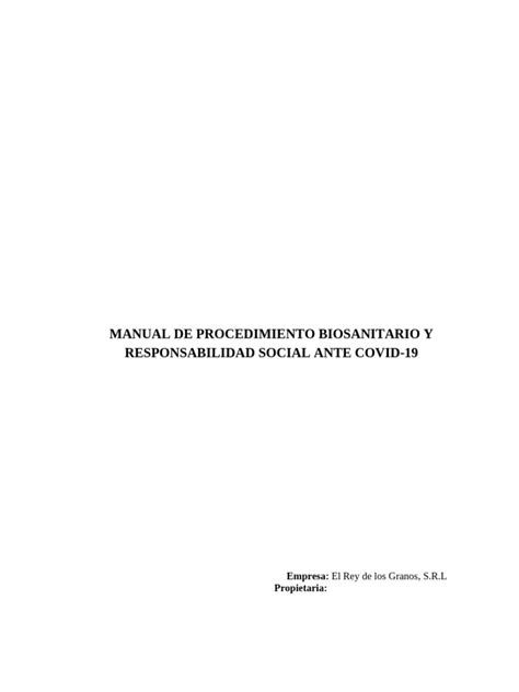 manual de bioseguridad el rey de los granos s r l pdf lavado de