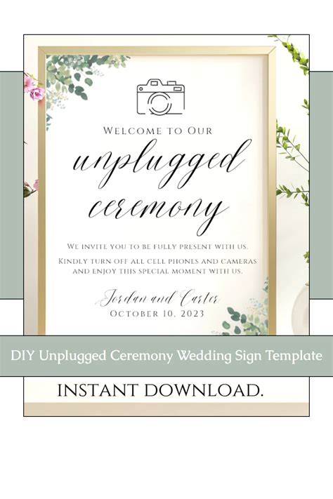 Unplugged Ceremony Wedding Sign Template Minimalist Wedding No Cell