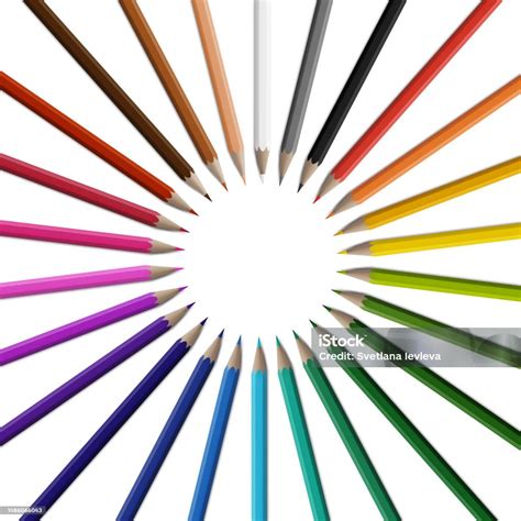 색연필 원형 팔레트 플랫 레이 학교 레일 보우 용품 또는 어린이 다양성 개념으로 돌아 가기 0명에 대한 스톡 벡터 아트 및 기타 이미지 Istock
