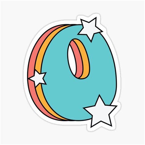 Retro And Groovy Letter O Teal Yellow Coral Stars Sticker For