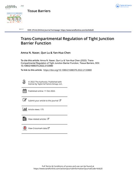 Pdf Trans Compartmental Regulation Of Tight Junction Barrier Function