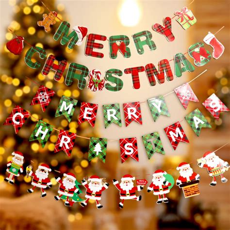 สุขสันต์วันคริสต์มาสซานตาคลอสธงประดับวันคริสมาสสำหรับบ้านพวงมาลัยของขวัญวันคริสต์มาสตกแต่งปีใหม่