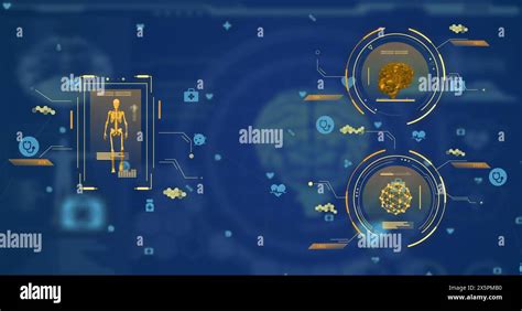 Image Of Human Brain And Body With Scientific Data Processing Stock