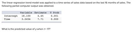 Solved The Linear Regression Trend Model Was Applied To A