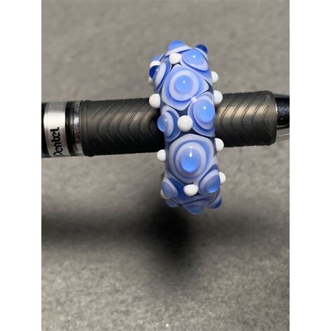 Handmade Lampwork Blue And White Glass Bead With Bumpy Textures Jewelry