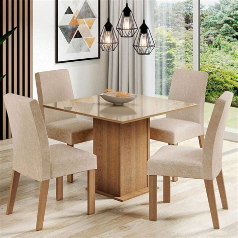 Conjunto De Mesa De Jantar 4 Cadeiras 90x90 Casas Bahia