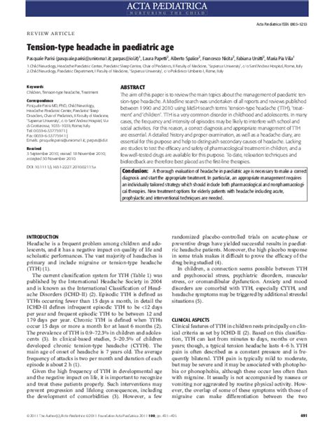 Pdf Tension Type Headache In Paediatric Age
