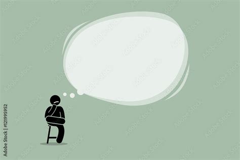 Thinking Man Sitting On A Chair With A Big Empty Bubble Cloud Vector