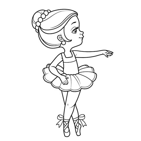 Niña Bailarina De Dibujos Animados Delineada Para Colorear Aislada En