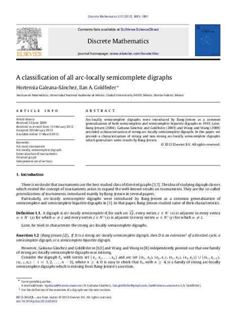 Pdf A Classification Of All Arc Locally Semicomplete Digraphs