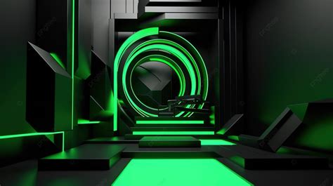 3dレンダリングされたステージ上の現代の非現実的な構成の緑と黒の抽象的な幾何学的形状 Hd パステル 球体背景画像素材無料ダウンロード