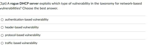 Solved A Rogue Dhcp Server Exploits Which Type Of Vulnerability In The
