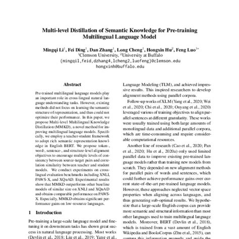 Multi Level Distillation Of Semantic Knowledge For Pre Training Multilingual Language Model