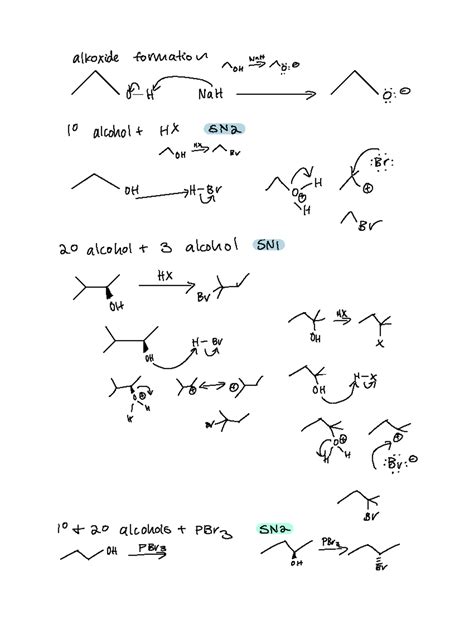 Reaction Sheet For Midterm 4 Alkoxide Formation No Re O Dinah O 10