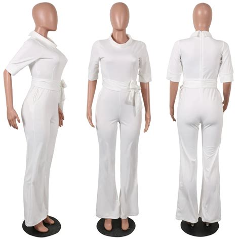 Спортивный костюм для женщин элегантный комбинезон отложной воротник широкие брюки брюки