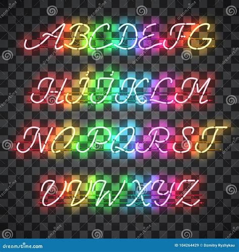 Glowing Multi Colors Neon Uppercase Script Font Stock Vector