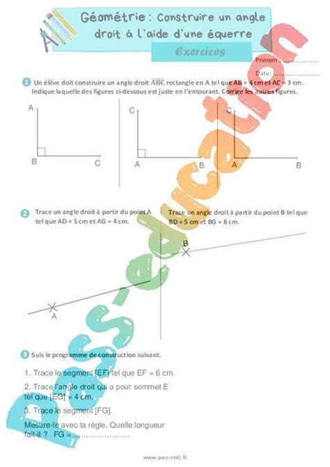 Construire un angle droit à laide dune équerre Exercices de