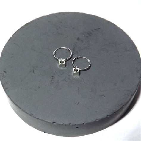 9ct White Gold And Black Diamond Cube Hoops — Esh London