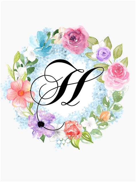 Watercolor Floral Wreath Monogram Letter H Sticker For Sale By