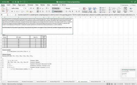 Autosave Assignment Linear Programming Home Insert Chegg