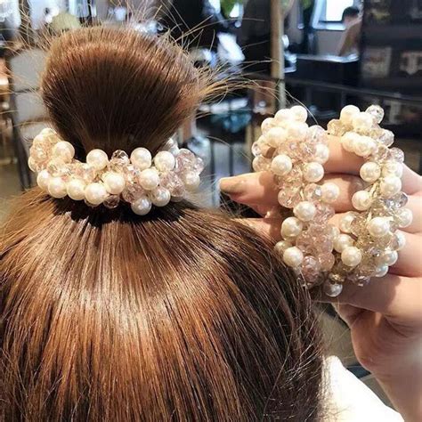 韓版 多色 水晶珍珠髮圈 簡約 少女彈力髮繩 皮筋 仙女髮飾 頭飾 蝦皮購物