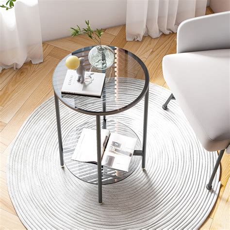Luvodi 157 Inches W X 226 Inches H Gray Glass Round Modern End Table