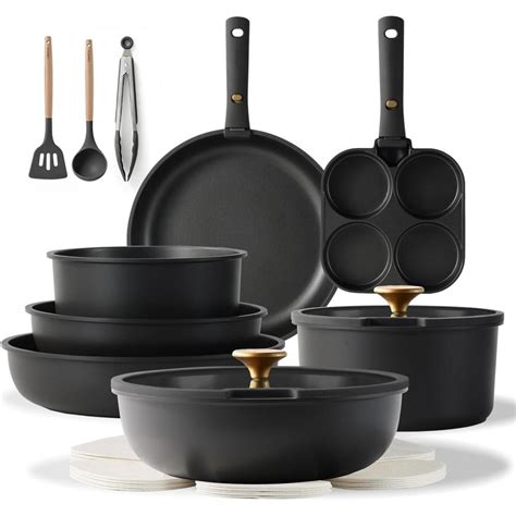 Carote 19pcs Pots And Pans Set Nonstick Cookware Set Detachable Handle Induction Kitchen