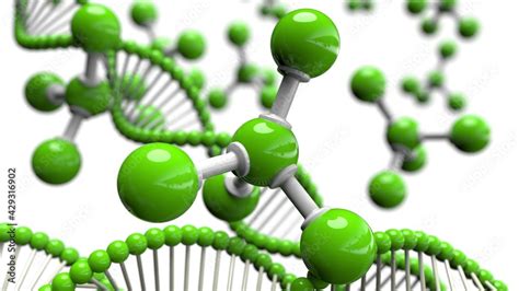 green molecular structure and green dna model structure under white