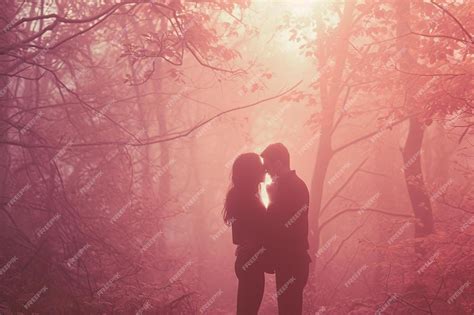 Premium Photo A Couple Kissing In A Foggy Forest