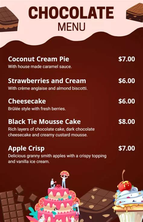 Chocolate Menu Templates Customize And Download Free