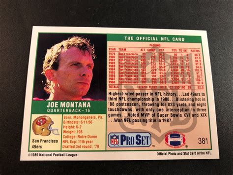 Mavin Joe Montana 1989 Pro Set Error Blank Front Sp Card 381 Oddball