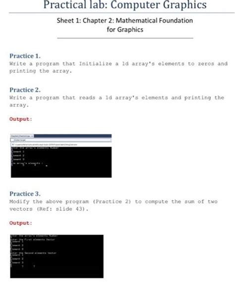 Solved Practical Lab Computer Graphics Sheet 1 Chapter 2 Mathematical 1 Answer