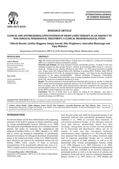 Pdf Clinical And Antimicrobial Effectiveness Of Diode Laser Therapy As An Adjunct To Non