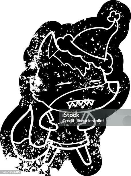 산타 모자를 쓰고 이빨을 보여주는 늑대의 기발한 만화 고민 아이콘 개에 대한 스톡 벡터 아트 및 기타 이미지 개 귀여운