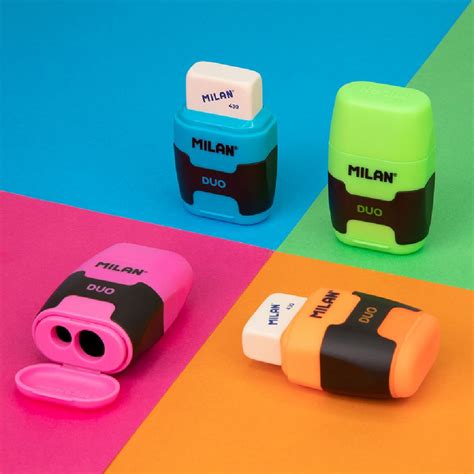 Milan Compact Duo 2 Hole Sharpener And Eraser Assorted Officeworks
