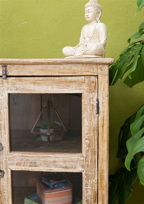 Vintage Wood And Glass 3 Door 1 Shelf Cabinet Testpage Web Only
