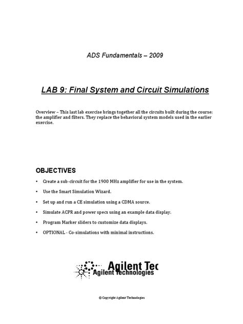lab 9 final system and circuit simulations ads fundamentals 2009