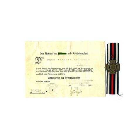 Ehrenkreuz für Frontkämpfer mit Urkunde Spessart Militaria