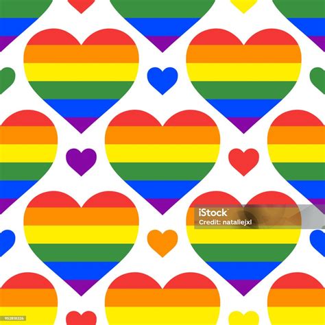 무지개 마음으로 원활한 벡터 패턴입니다 게이 프라이드 플래그 색 그림 개념에 대한 스톡 벡터 아트 및 기타 이미지 개념