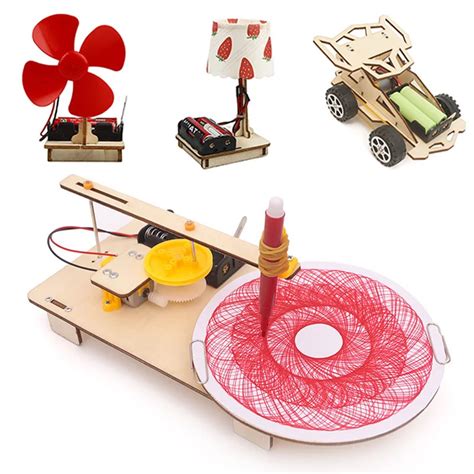스템 키트 어린이를 위한 나무 장난감 로봇 과학 크리에이티브 발명품 Diy 전자 키트 기술 완구 조립 3d 퍼즐