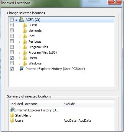 Windows 7 8 10 File Search Indexing Options