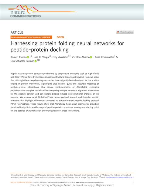 Pdf Harnessing Protein Folding Neural Networks For Peptideprotein Docking