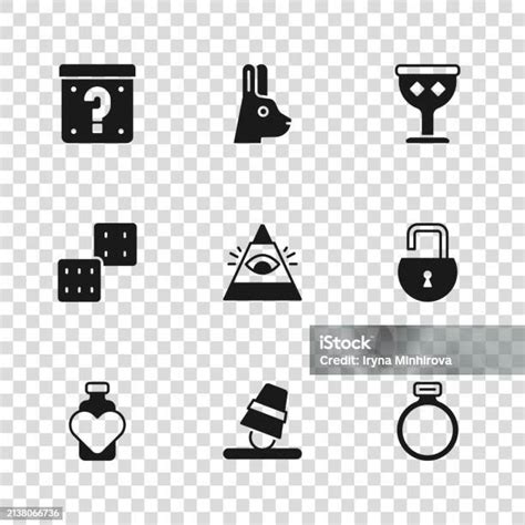Set Game Thimbles Open Padlock Magic Stone Ring Allseeing Eye Of God