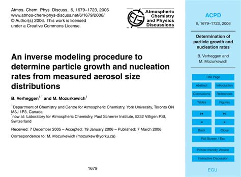 Pdf An Inverse Modeling Procedure To Determine Particle Growth And Nucleation Rates From