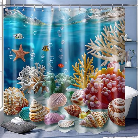 Ultra Realistic Underwater Coral And Shell Shower Curtain Vibrant