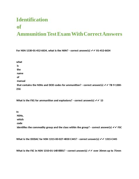 Identification Of Ammunition Test Exam With Correct Answers Exams Military Strategy And