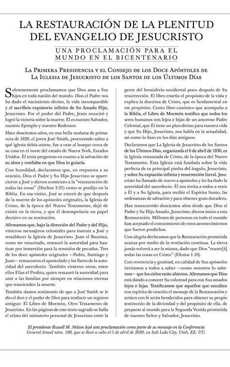 Nueva proclamación al mundo La restauración de la plenitud del